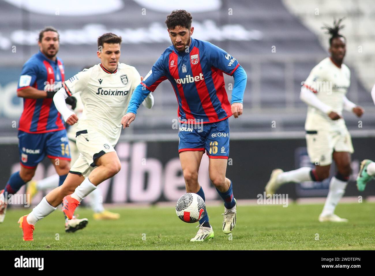 Volos, Greece. 21st Jan, 2024. Volos player Christos Sielis (Center) in ...