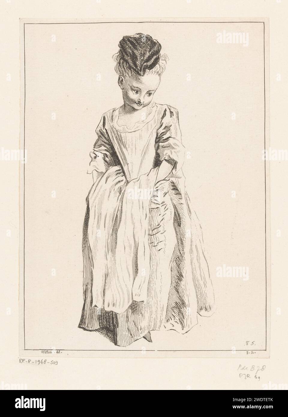 Standing girl, François Boucher, 1626 print Numbered below: 85. paper ...