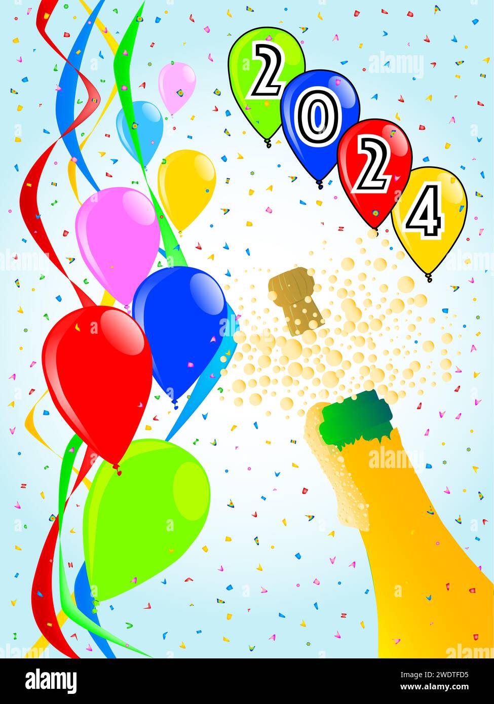 Multi coloured balloons, confetti and streamers for a 2024 party Stock ...