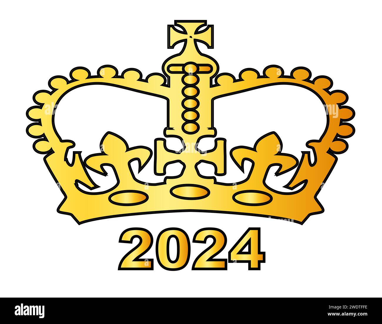 A golden crown with the legend 2024 below all isolated on a white ...