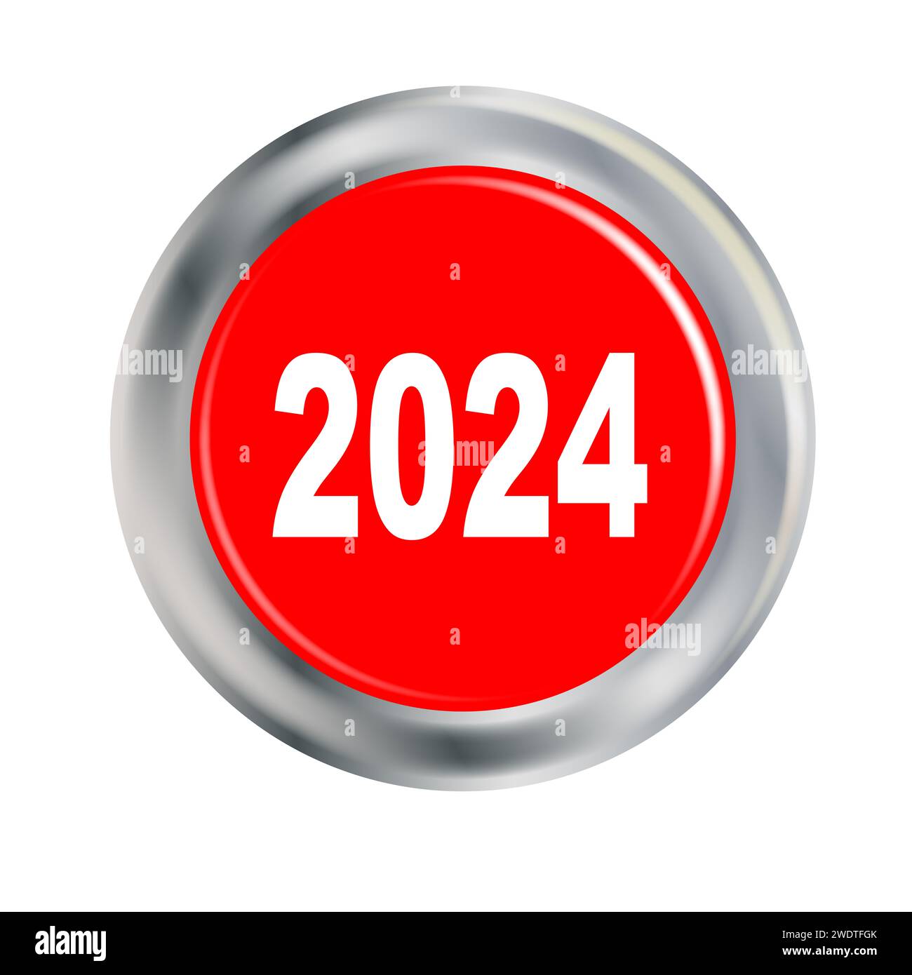 A large red button with the legend 2024 over white Stock Photo - Alamy