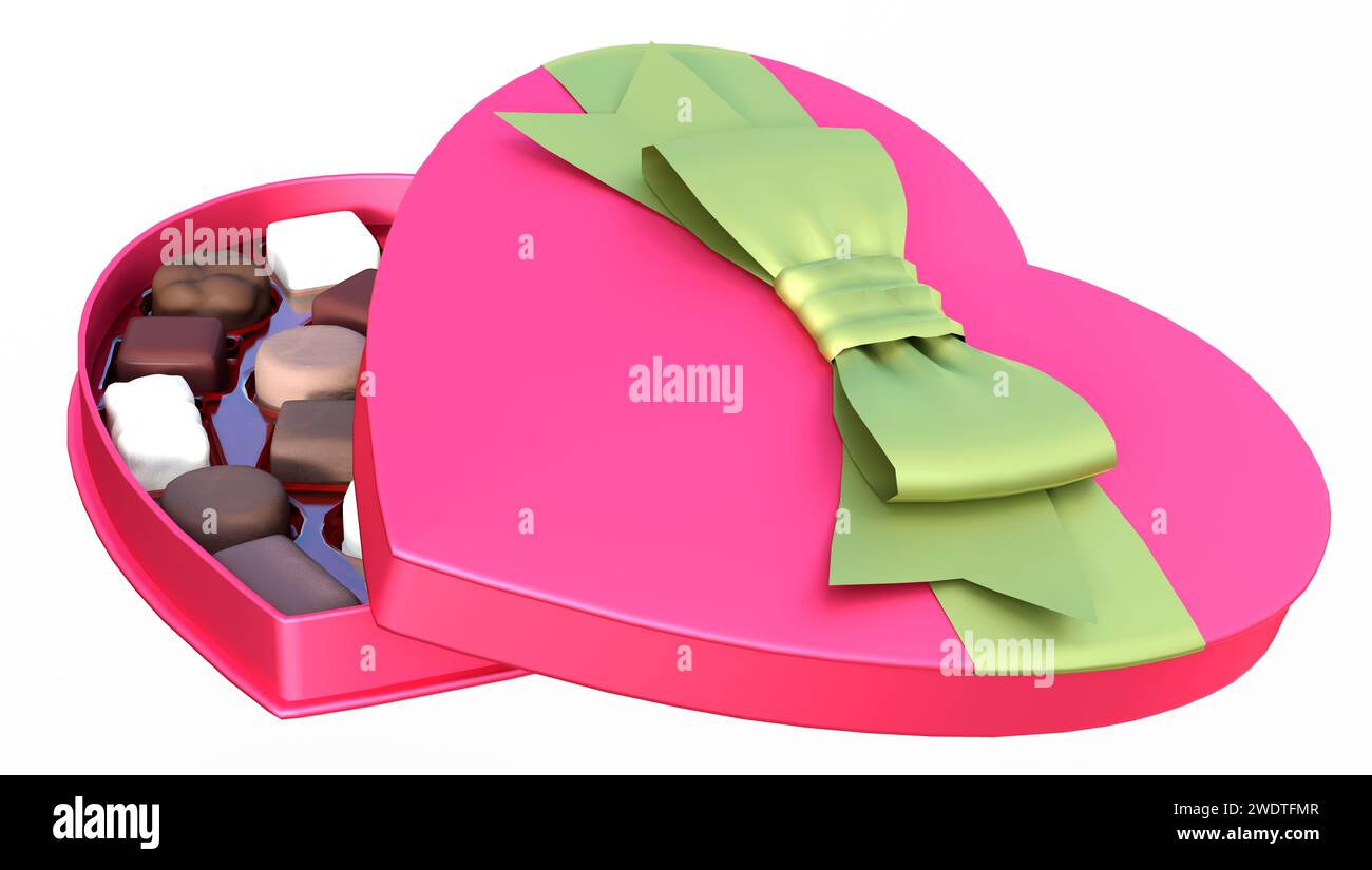 3D rendering of a Valentine heart shaped candy box isolated on white ...