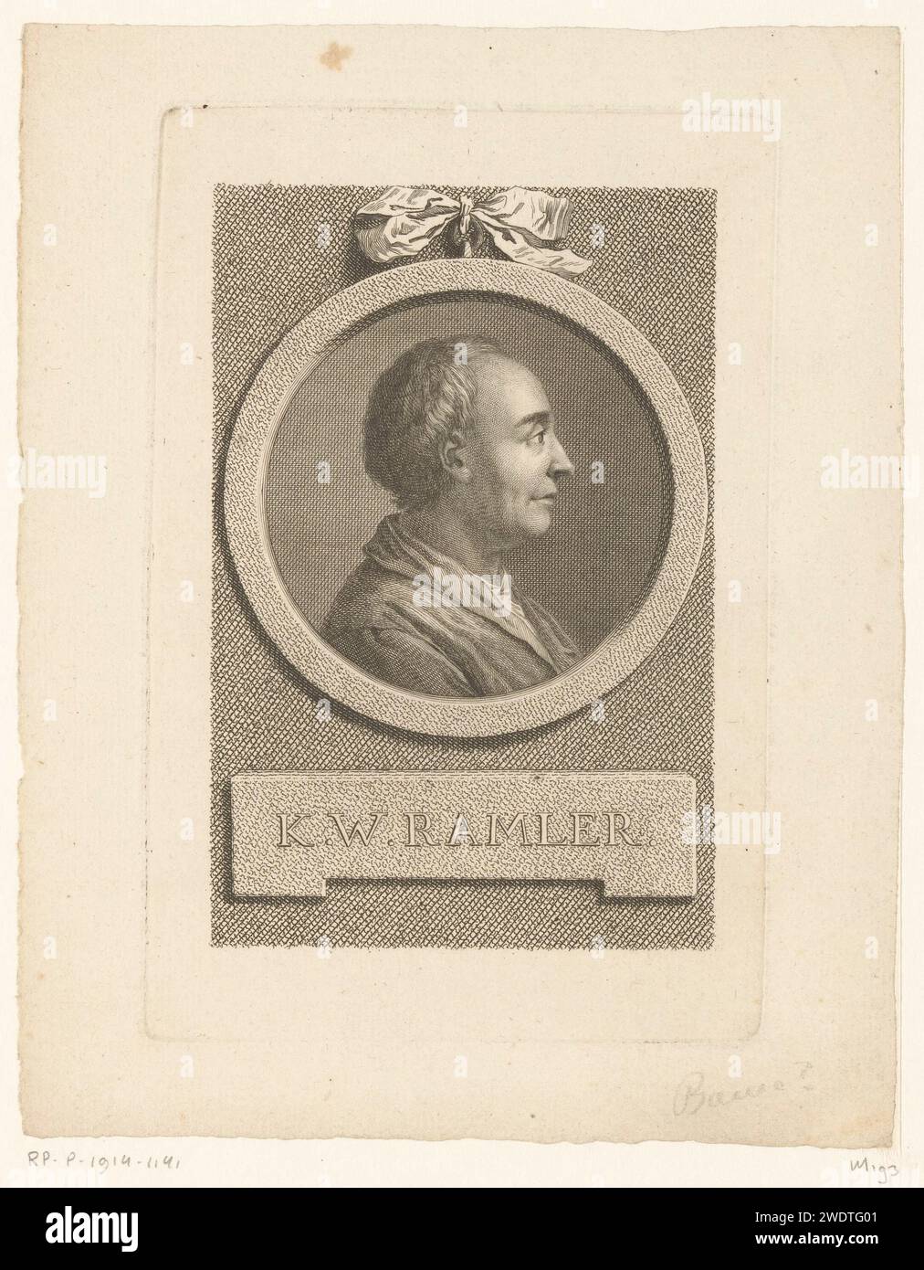 Portrait van Karl Wilhelm Ramler, Johann Friedrich Bause, 1771 print ...