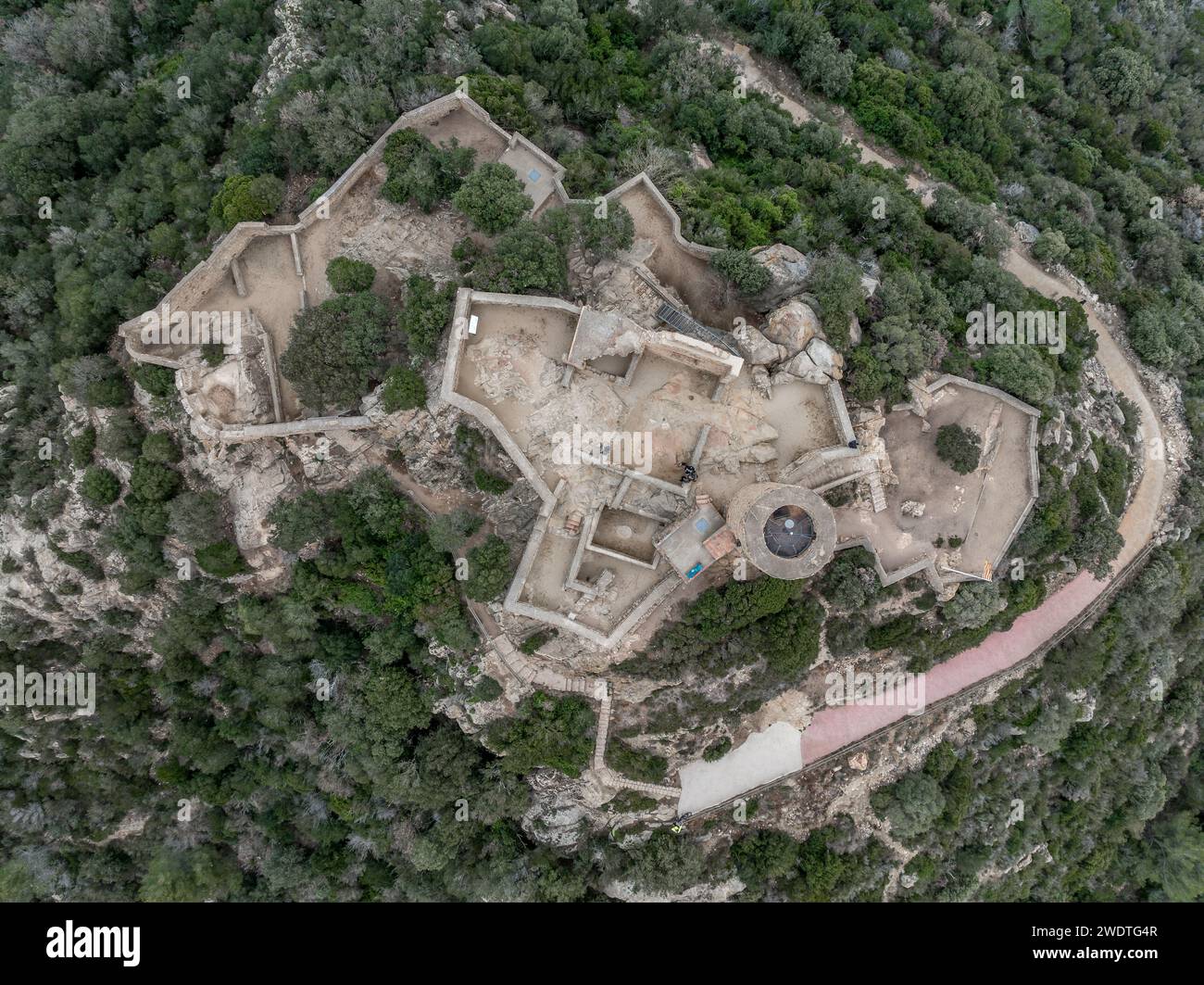 Aerial sunset view of the remains of a small, 11th-century Burriac ...