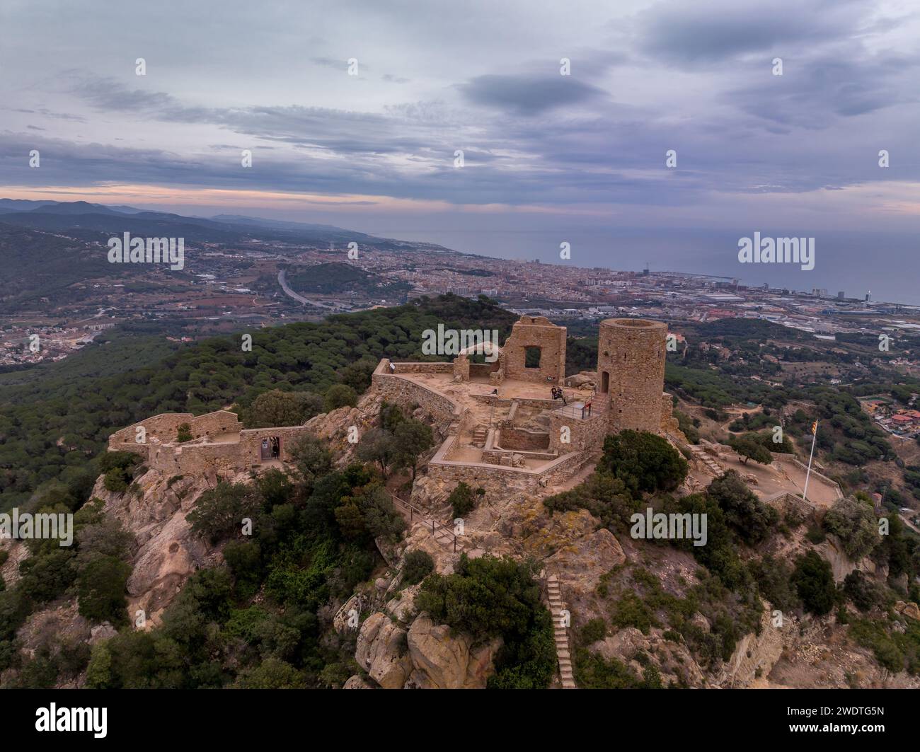 Aerial sunset view of the remains of a small, 11th-century Burriac ...