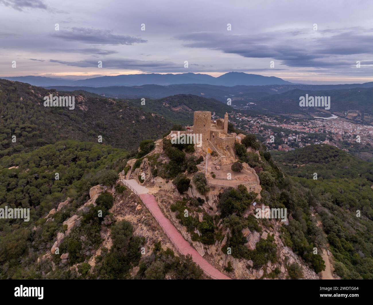 Aerial sunset view of the remains of a small, 11th-century Burriac ...
