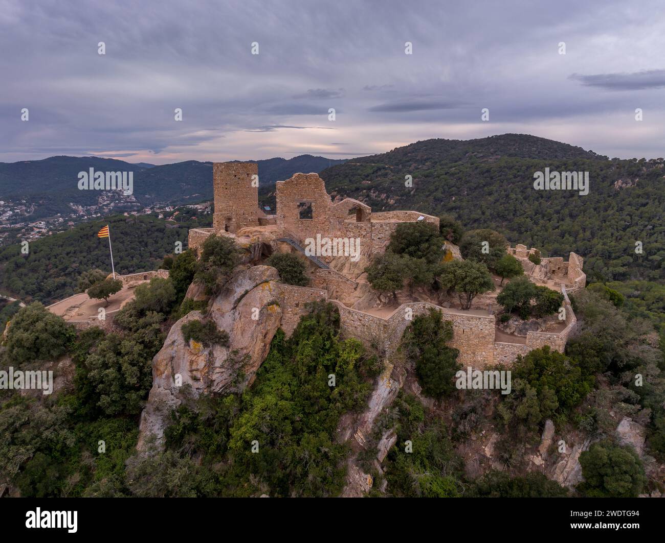 Aerial sunset view of the remains of a small, 11th-century Burriac ...