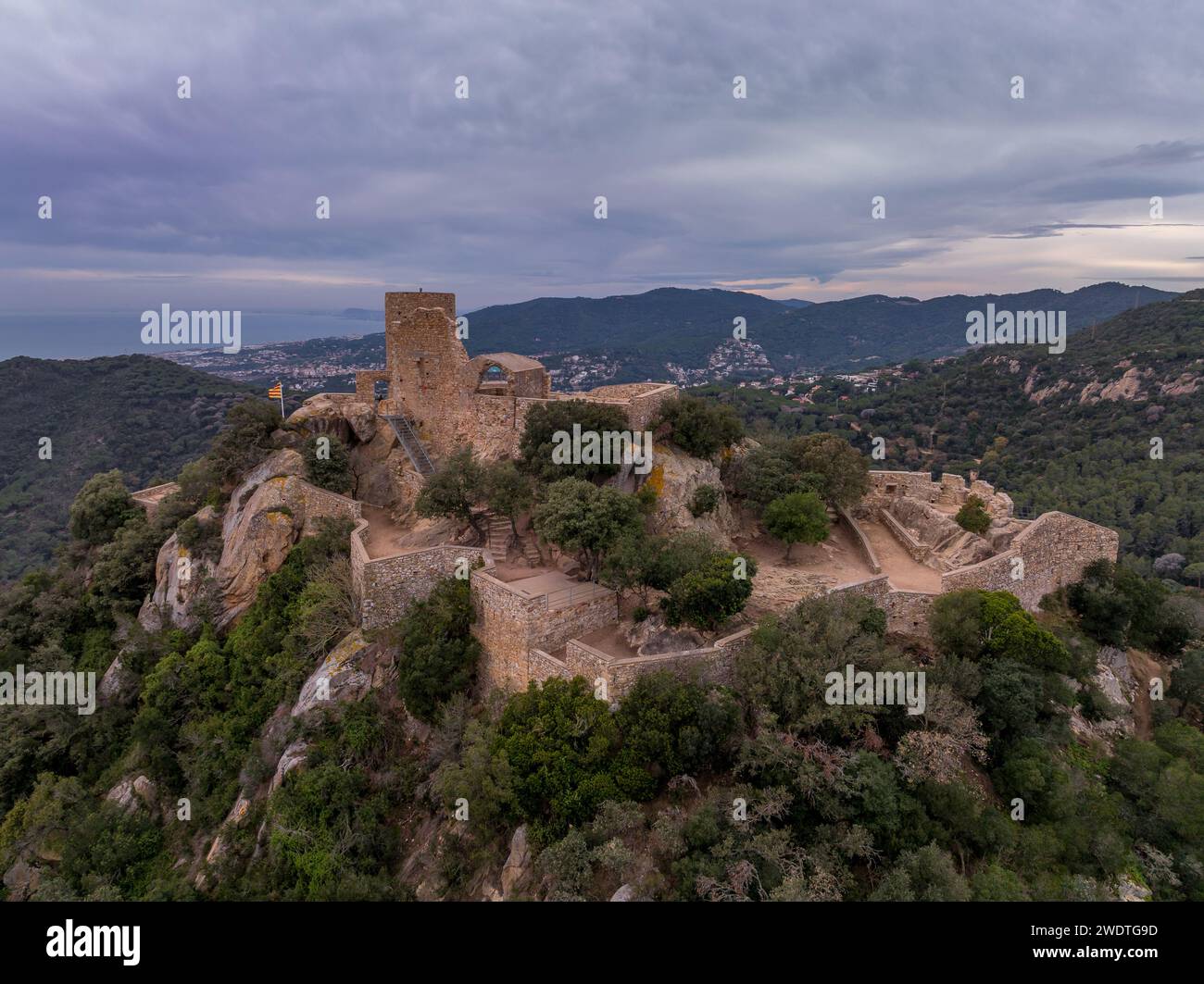 Aerial sunset view of the remains of a small, 11th-century Burriac ...
