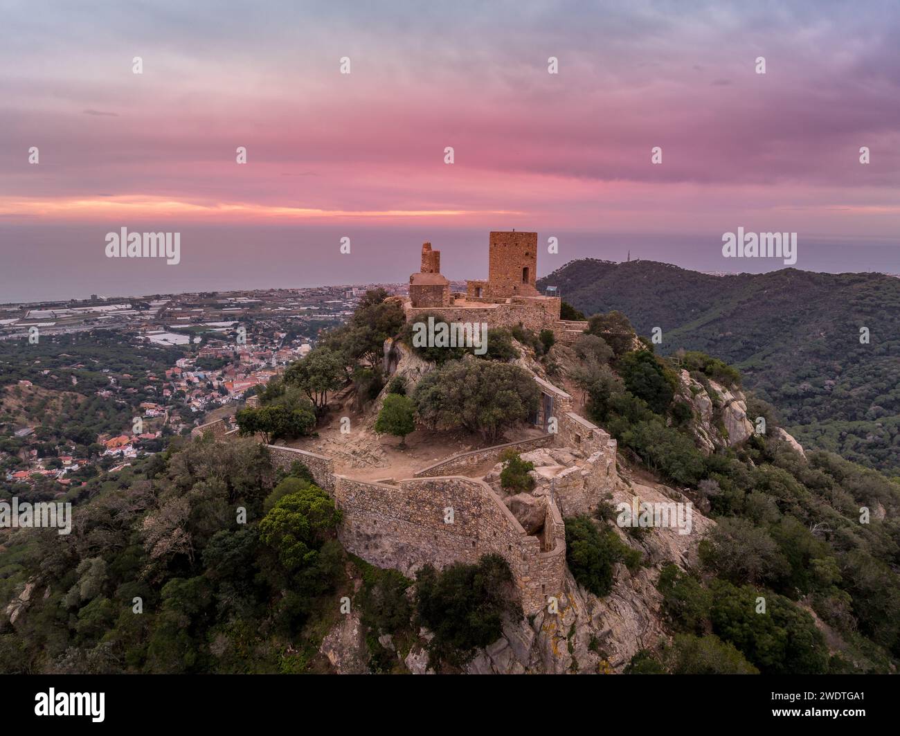 Aerial sunset view of the remains of a small, 11th-century Burriac ...
