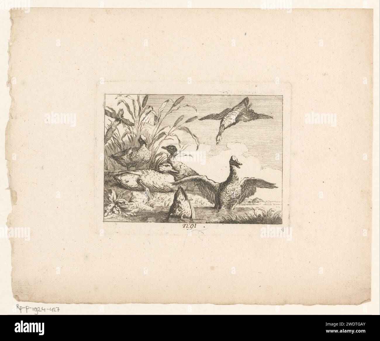 Landscape with six ducks, Johann Georg Hertel (I) (Possible), 1705 ...