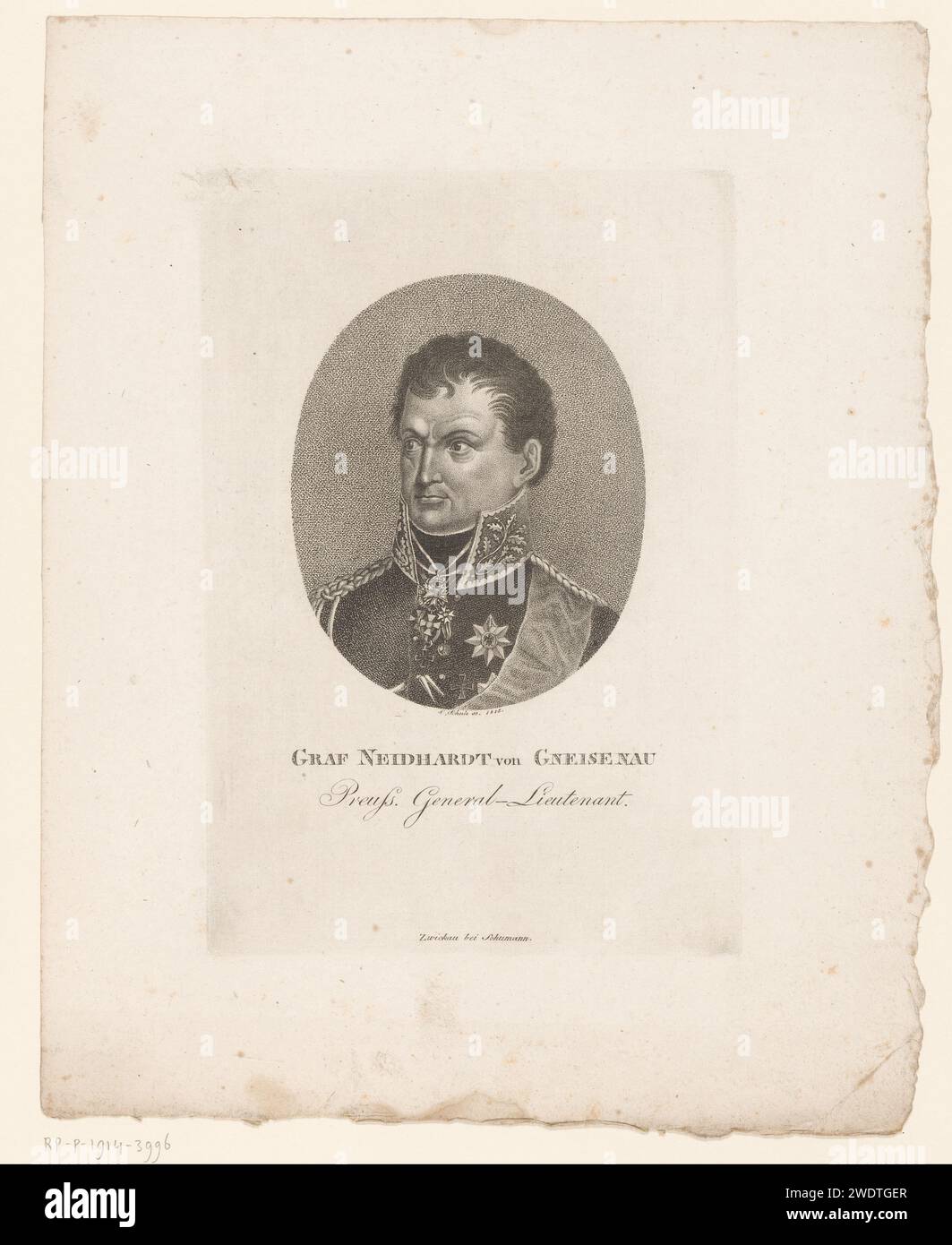 Count Neidhardt von Gneisenau, Christian Schule, 1815 print Portrait of ...