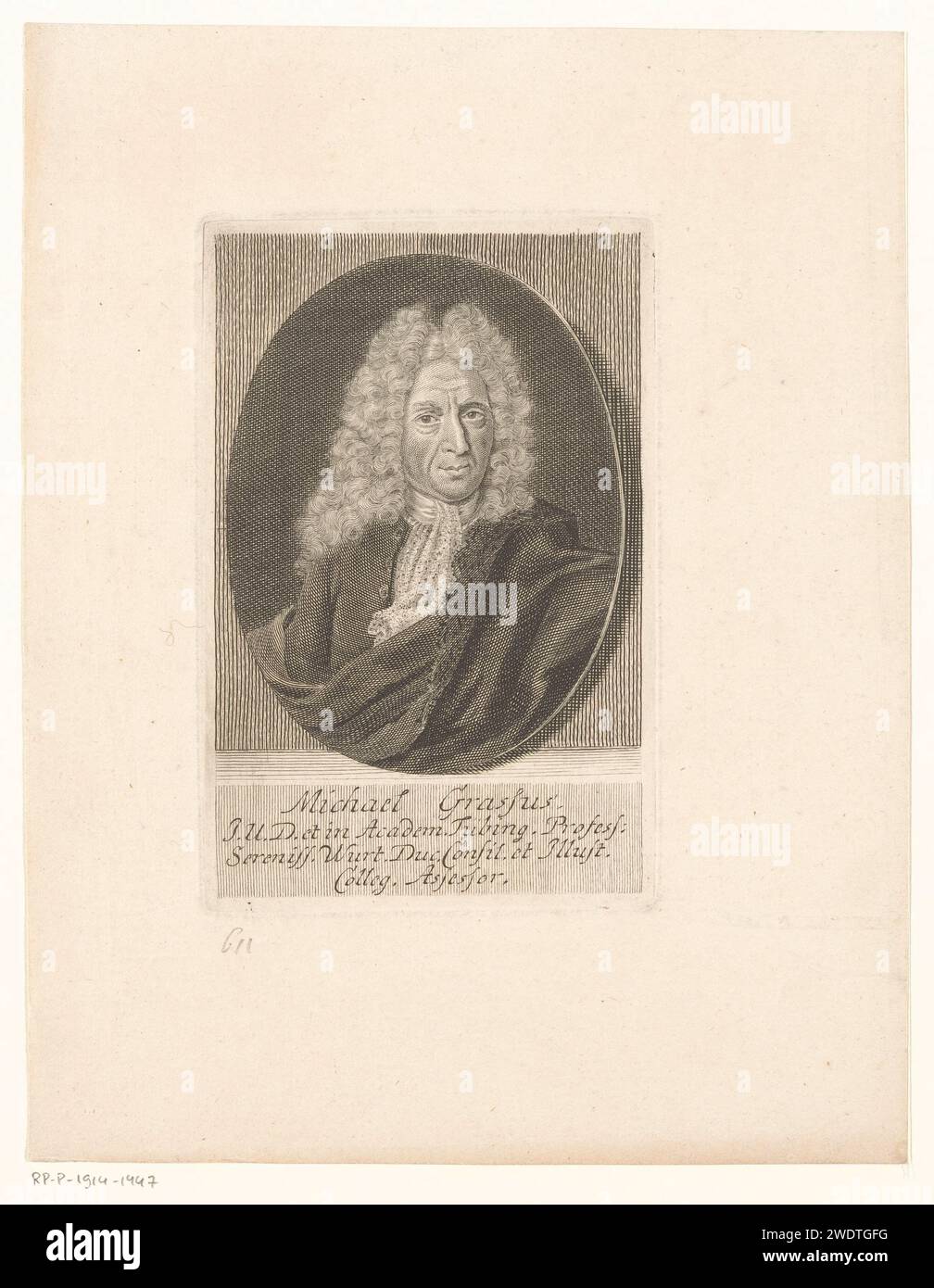 Portrait of Michael Grass, Martin Berbigeroth, 1724 print Leipzig paper ...