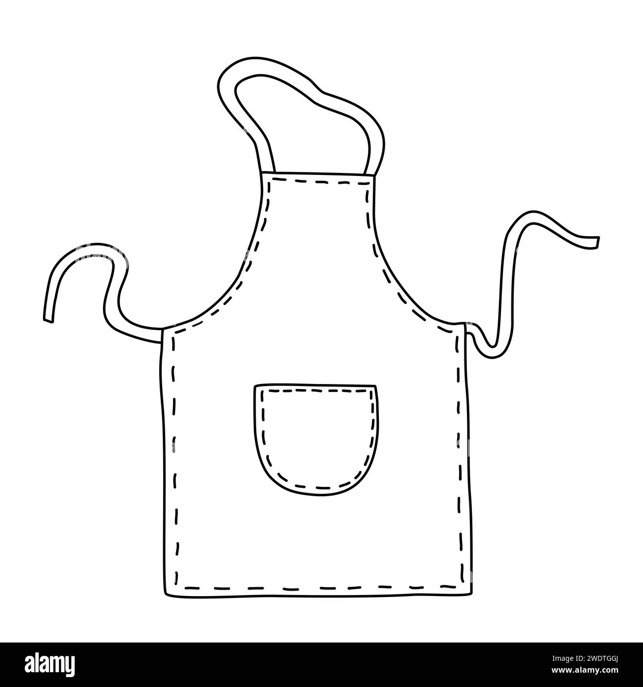 Kitchen textile apron with pocket, doodle style flat vector outline ...