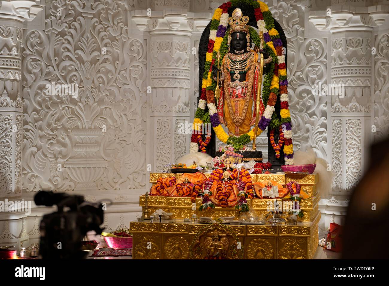 The newly installed idol is seen after the opening of a temple ...