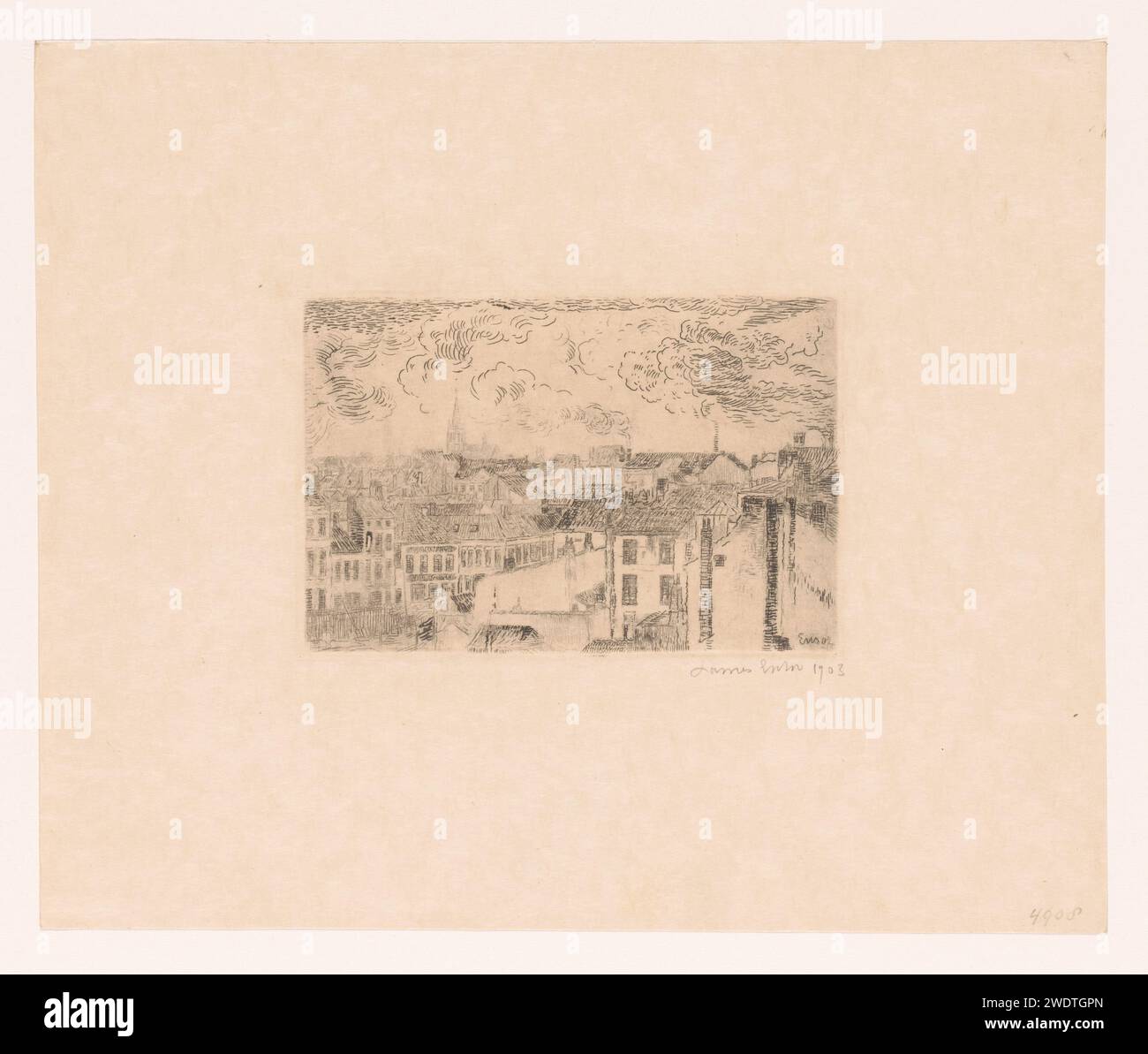 Cityscape of Ostend, James Ensor, 1903 print paper etching city-view in general; 'veduta ...