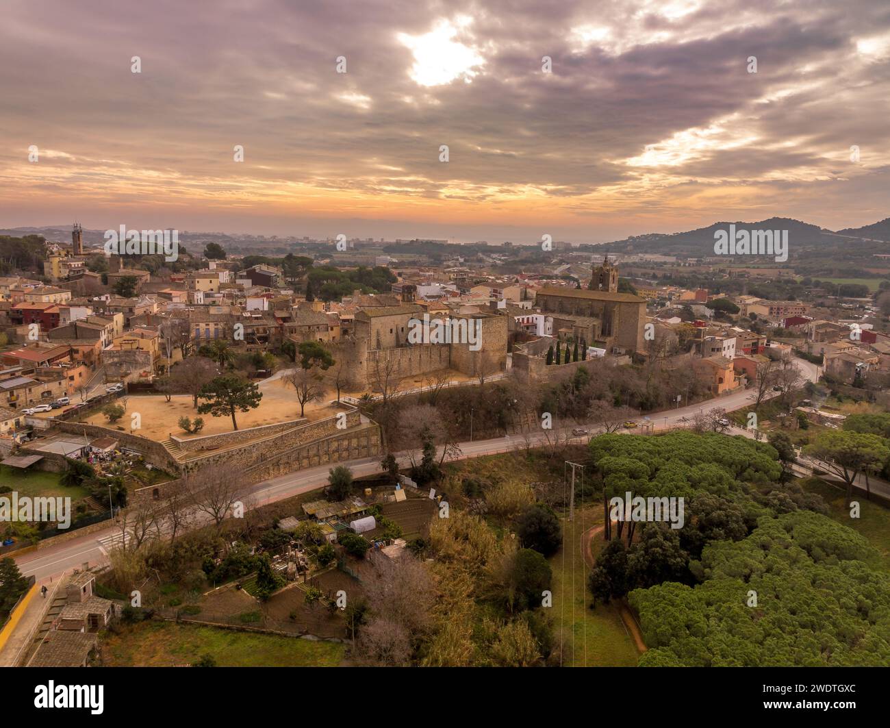 Aerial view of Calonge town medieval castle with inner garrison ...