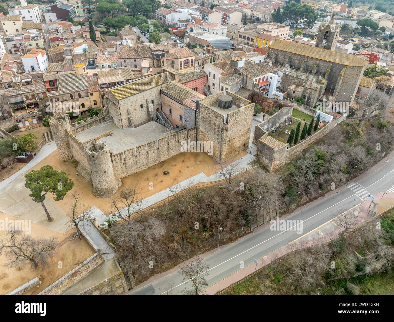 Aerial view of Calonge town medieval castle with inner garrison ...