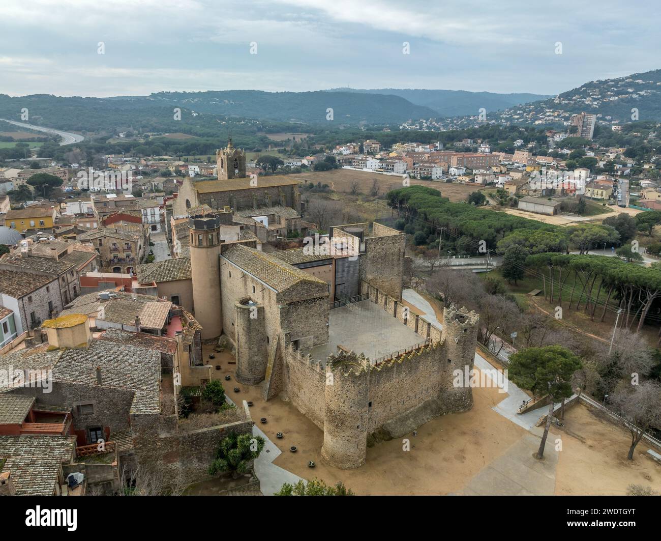 Aerial view of Calonge town medieval castle with inner garrison ...
