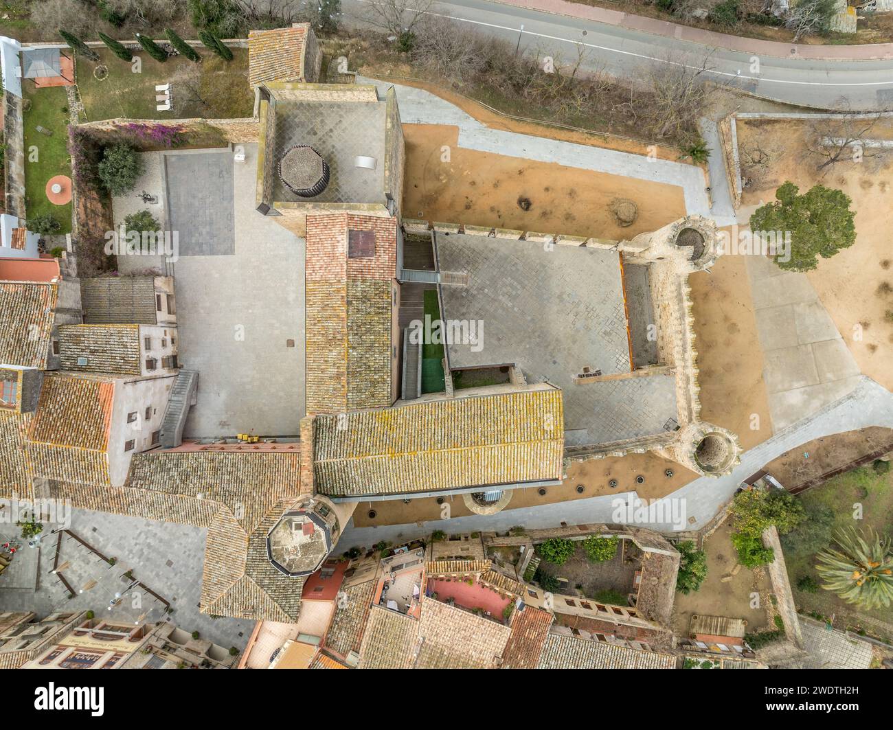 Aerial view of Calonge town medieval castle with inner garrison ...