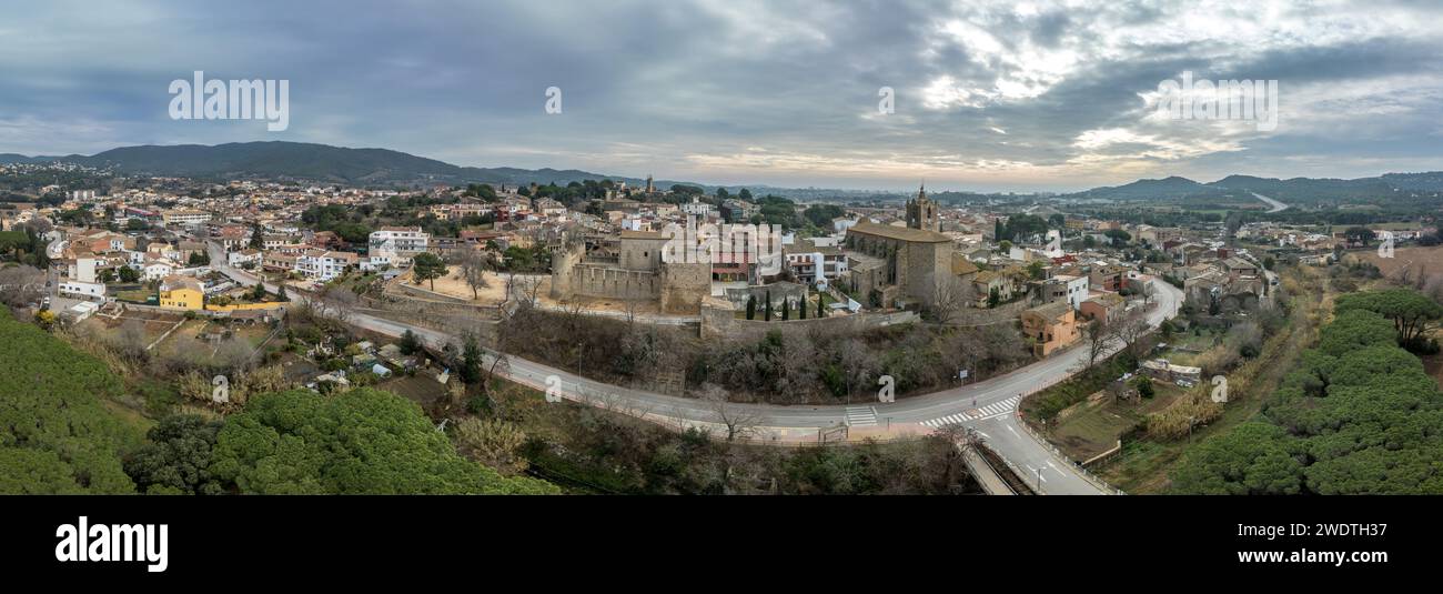 Aerial view of Calonge town medieval castle with inner garrison ...