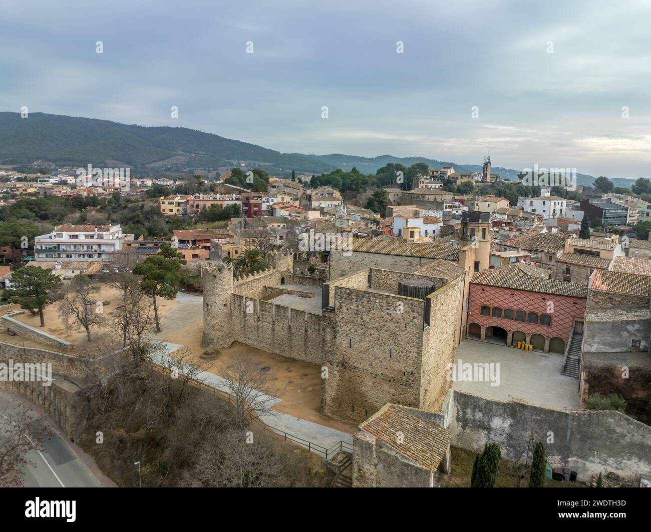 Aerial view of Calonge town medieval castle with inner garrison ...