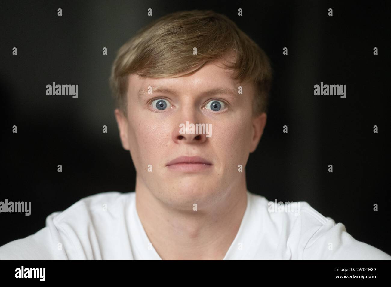 Crailsheim, Germany. 18th Jan, 2024. Influencer Liam Carpenter sits in ...