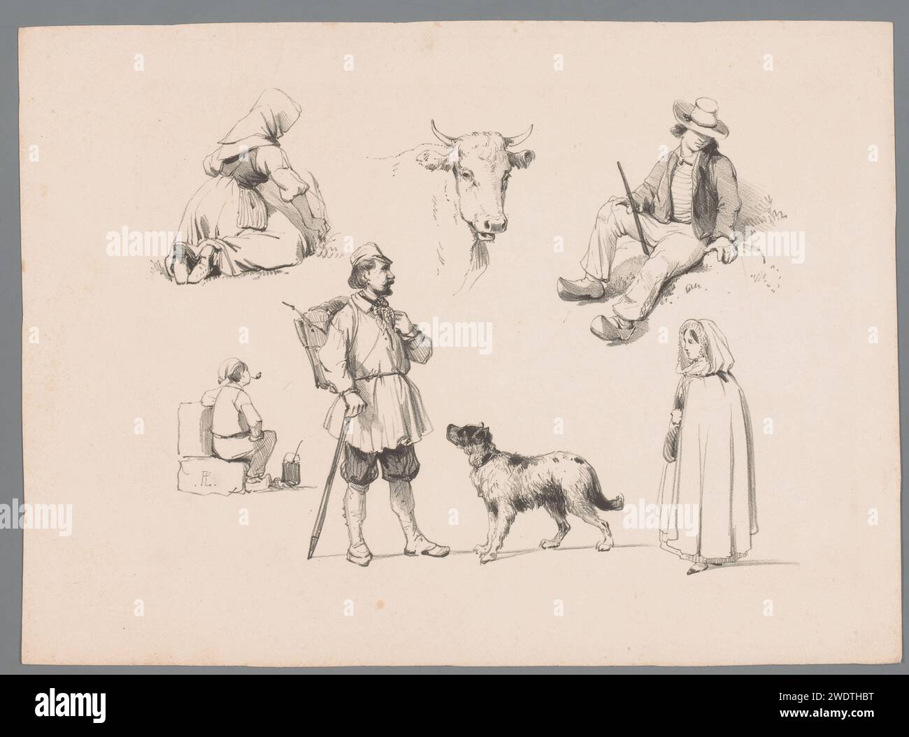 Five figure studies with dog and beef, Paulus Lauters, 1816 - 1875 ...