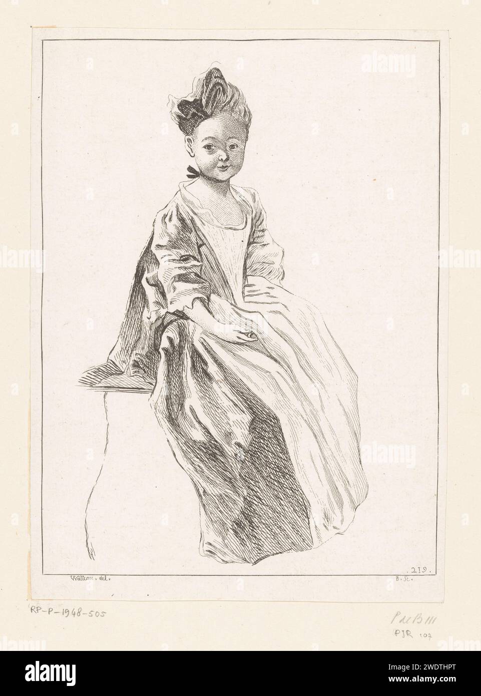 Sitting girl, François Boucher, 1728 print Numbered below: 219. paper ...