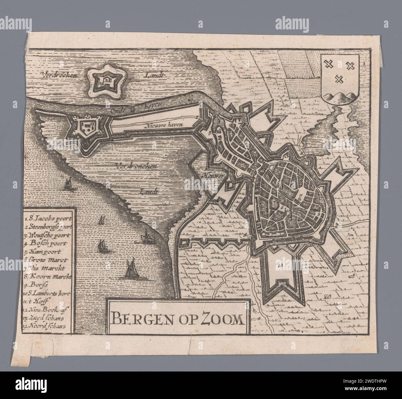 Map of Bergen op Zoom, Anonymous, 1652 print Amsterdam paper engraving ...