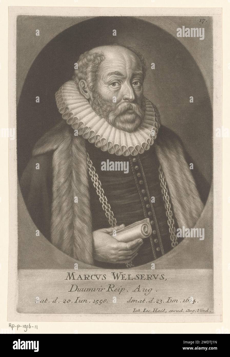 PortraT van Marcus Welser, Johann Jacob Haid (Possibly), 1747 print ...
