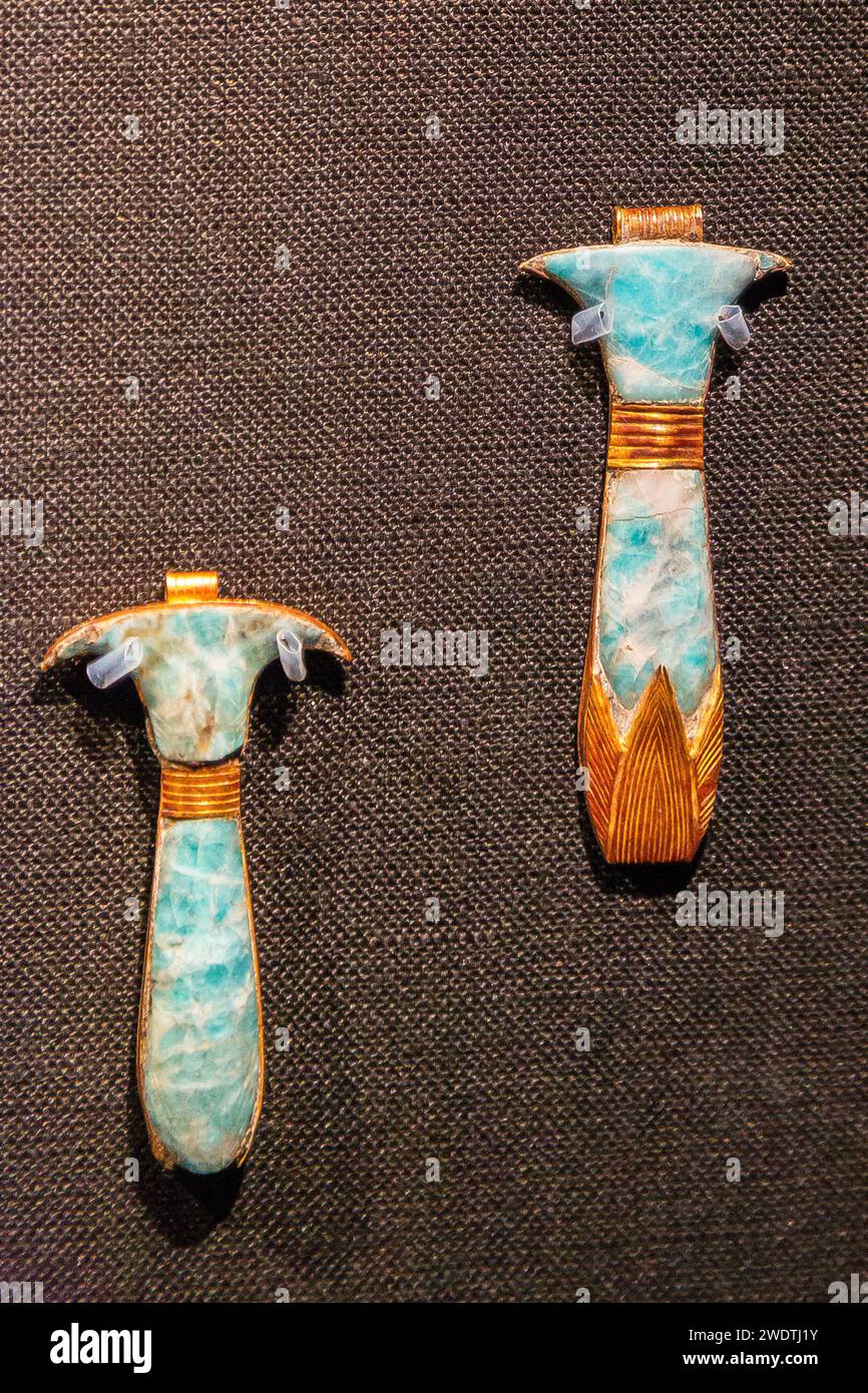 Egypt, Cairo, Tutankhamon jewellery, from his tomb in Luxor : 2 amulets ...