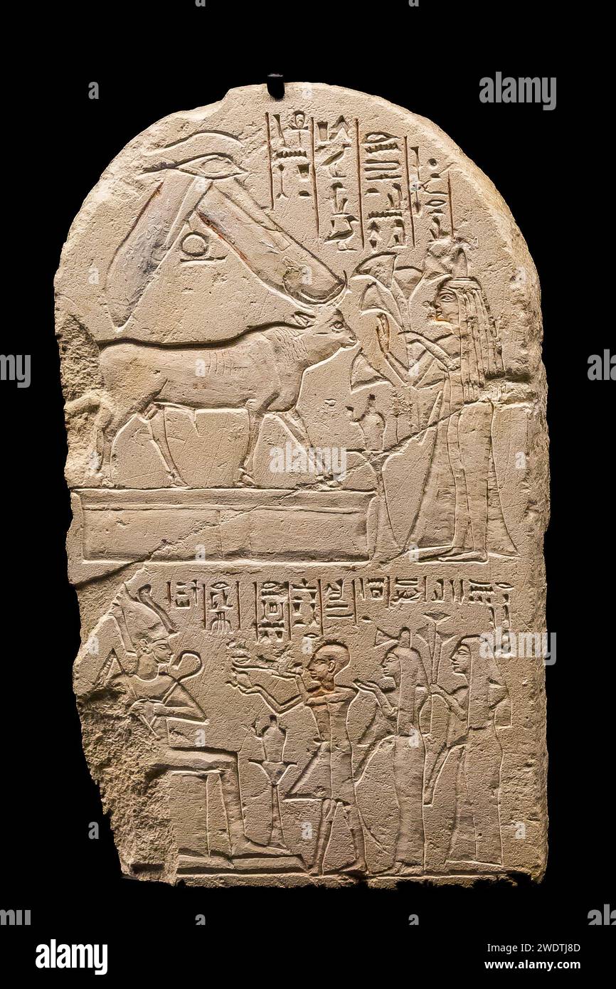 Egypt, Saqqara, Serapeum, Apis bull stele of a woman named Sekhmet ...