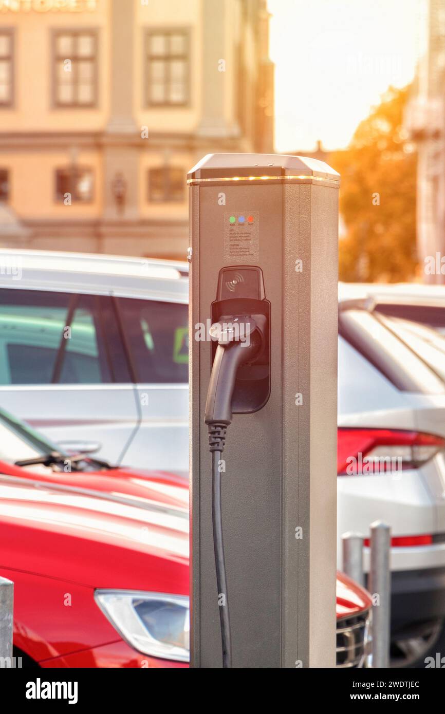 Charging station for electric cars. Parking in the city with charging ...