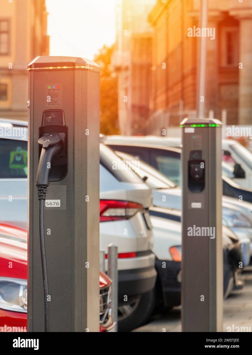 Charging stations for electric cars. Parking in the city with charging ...