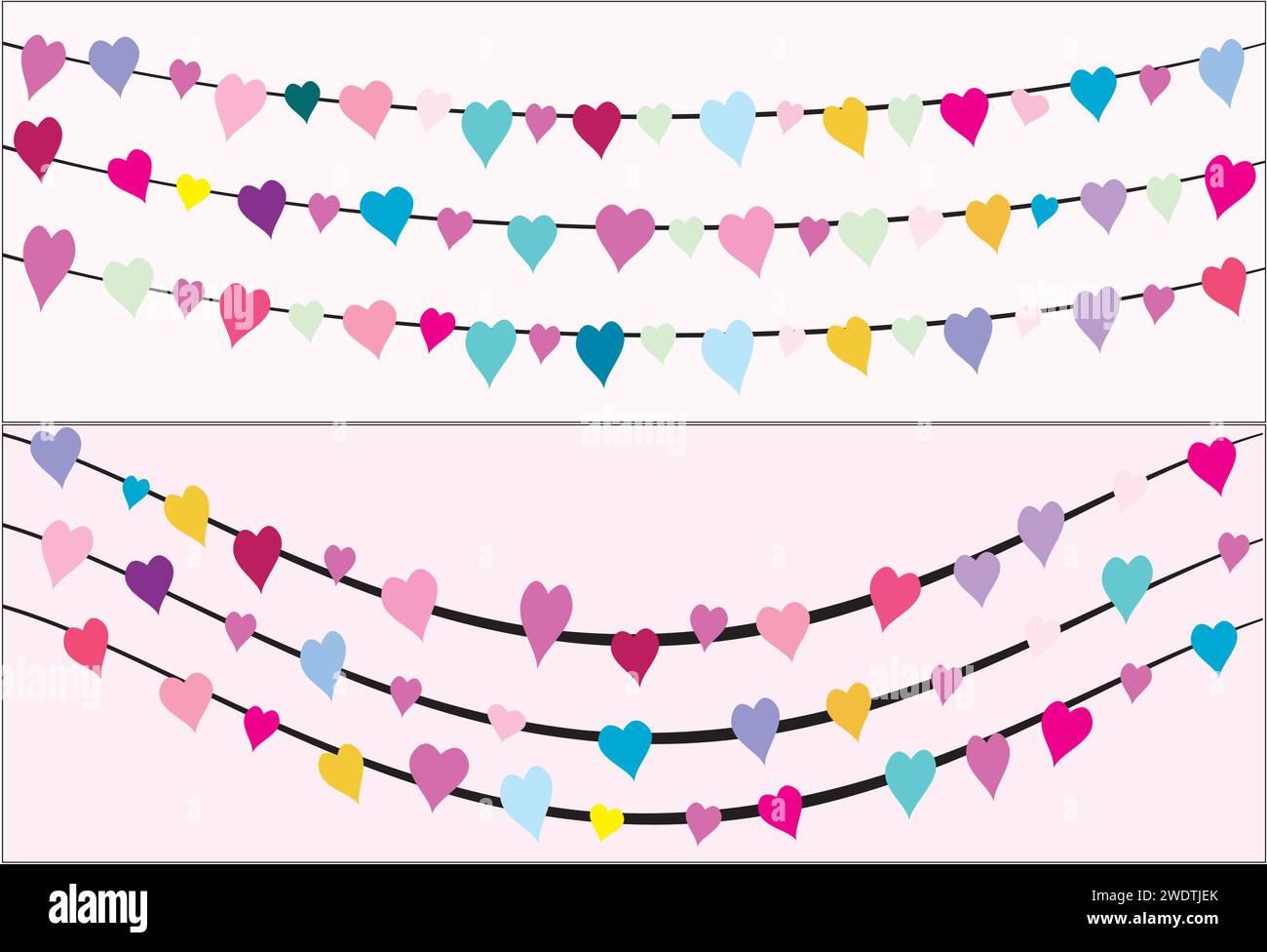 Colourful line of heart-shaped decorations for Valentine's Day gift ...