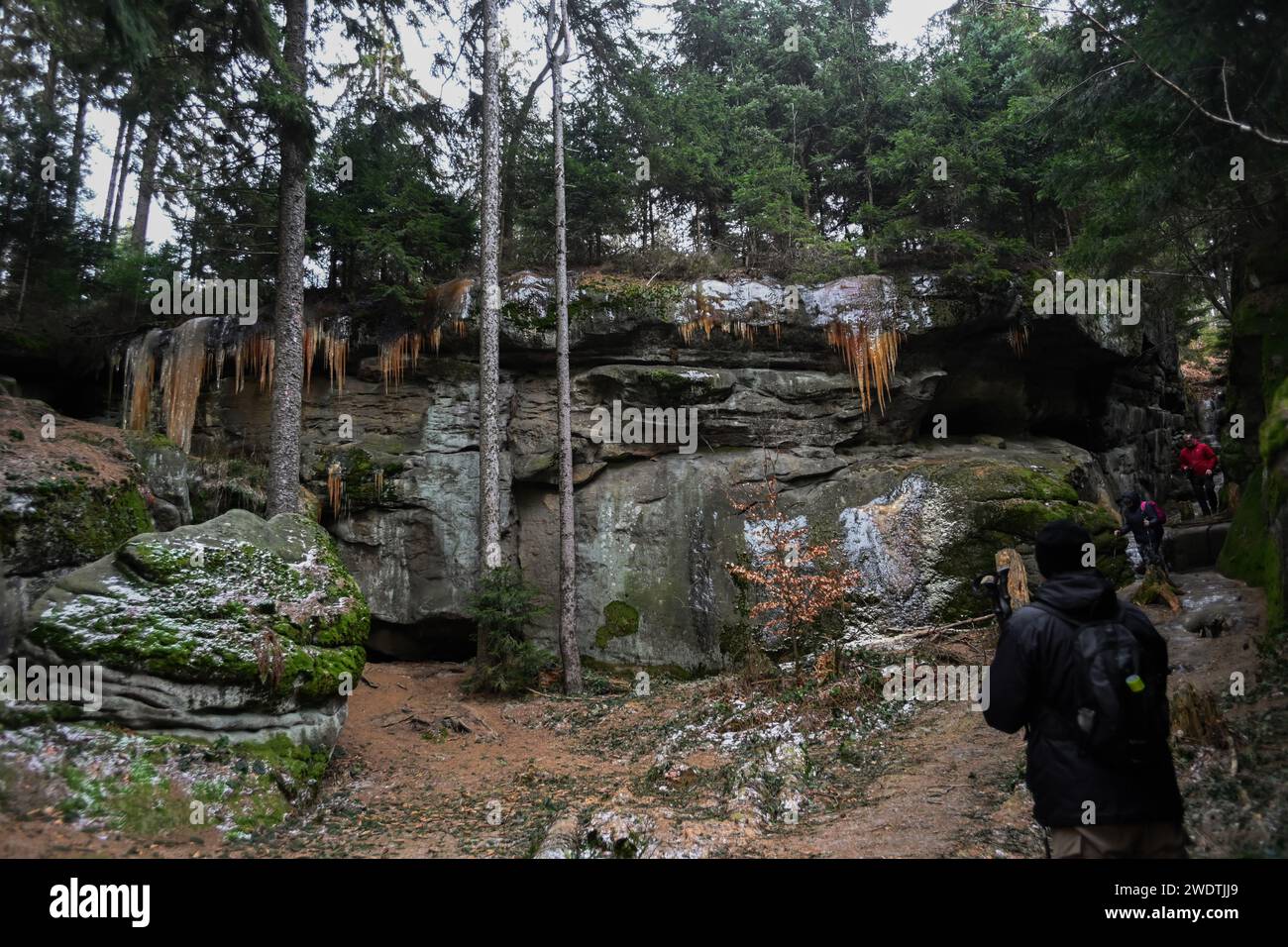 Pulcin, Czech Republic. 22nd Jan, 2024. Colourful icefalls near Pulcin ...