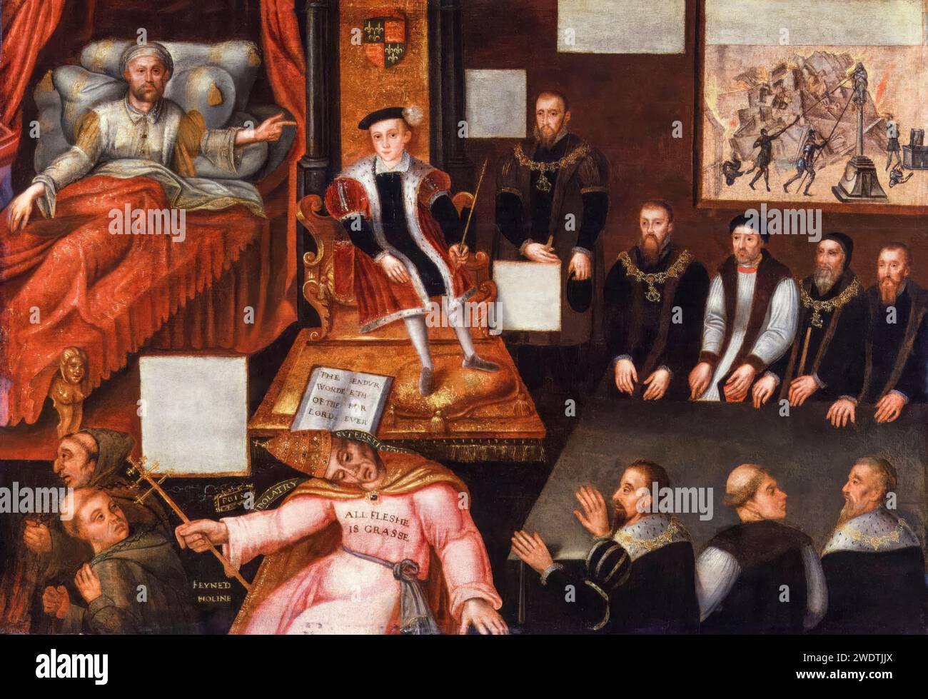 King Edward VI and the Pope, 16th Century painting in oil on panel by ...