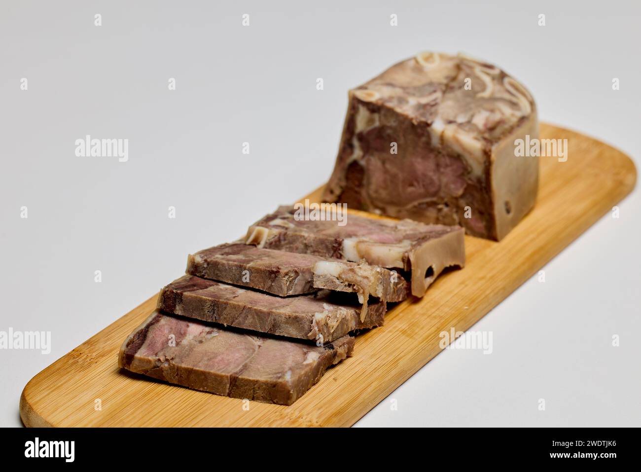 (Toba), traditional Romanian food product on a wooden chopper made with ...