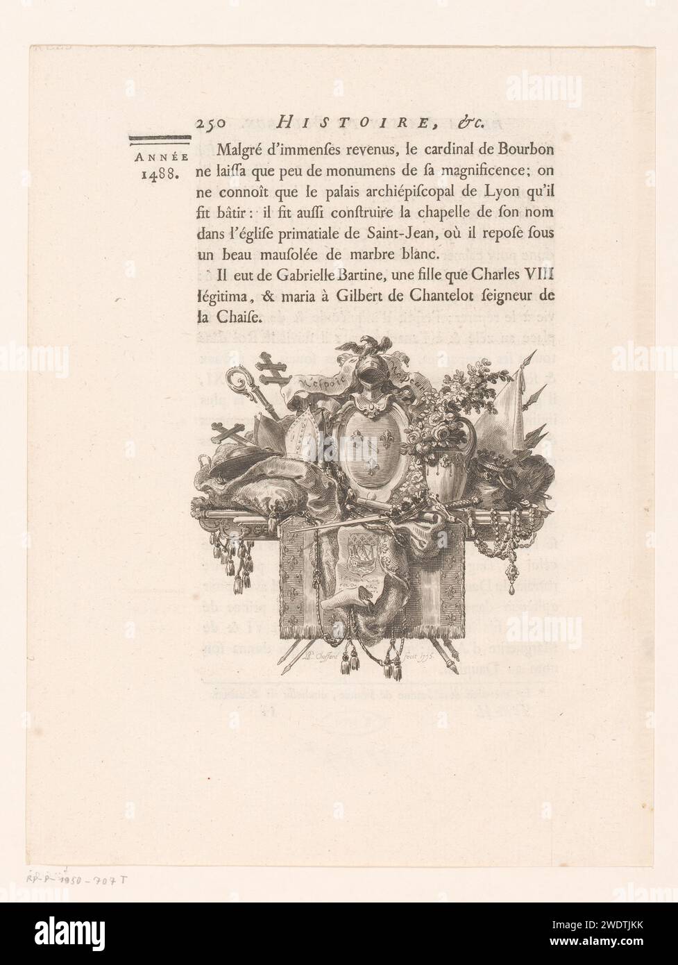 Coat of arms with miter and banderol, Pierre Philippe Choffard, 1776 ...