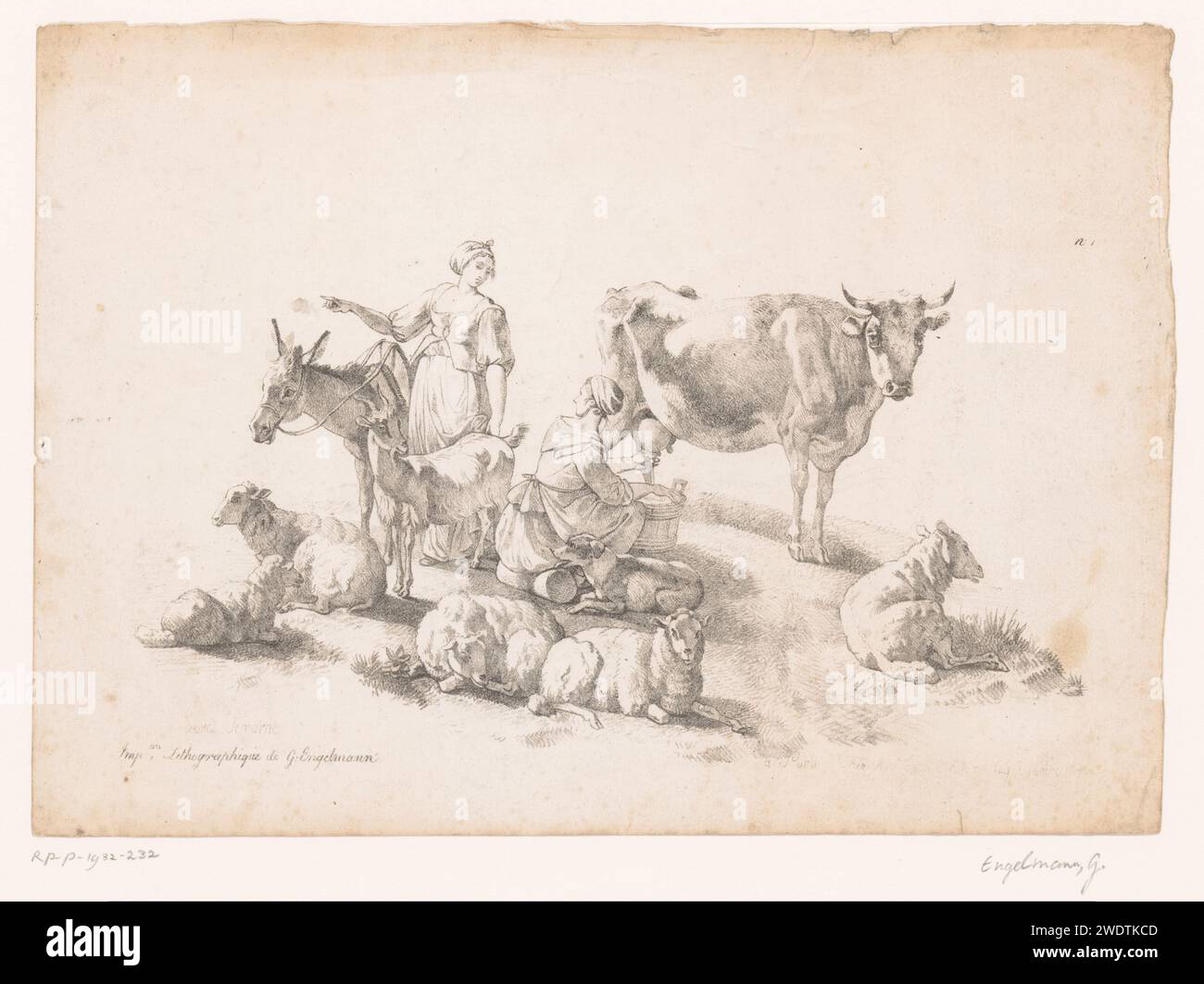 Two farmers with different animals, Anonymous, Gottfried Engelmann ...