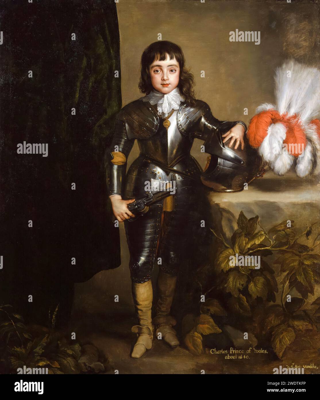 Charles II of England (1630-1685), as a young boy holding a flintlock ...