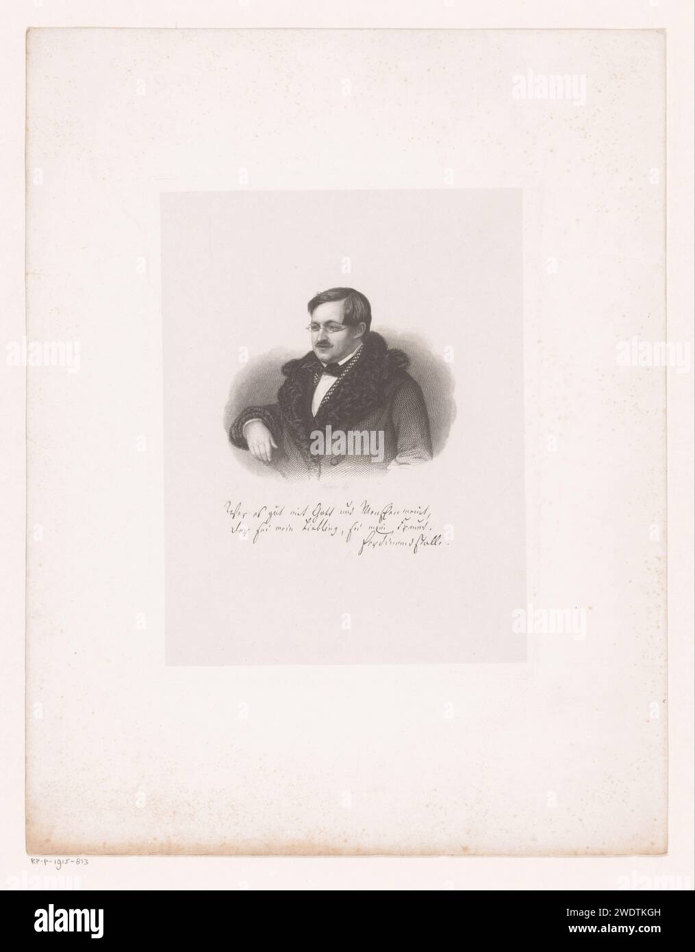 PortraT van Ferdinand Stolle, August Weger, 1849 - 1892 print Under the portrait two lines of ...