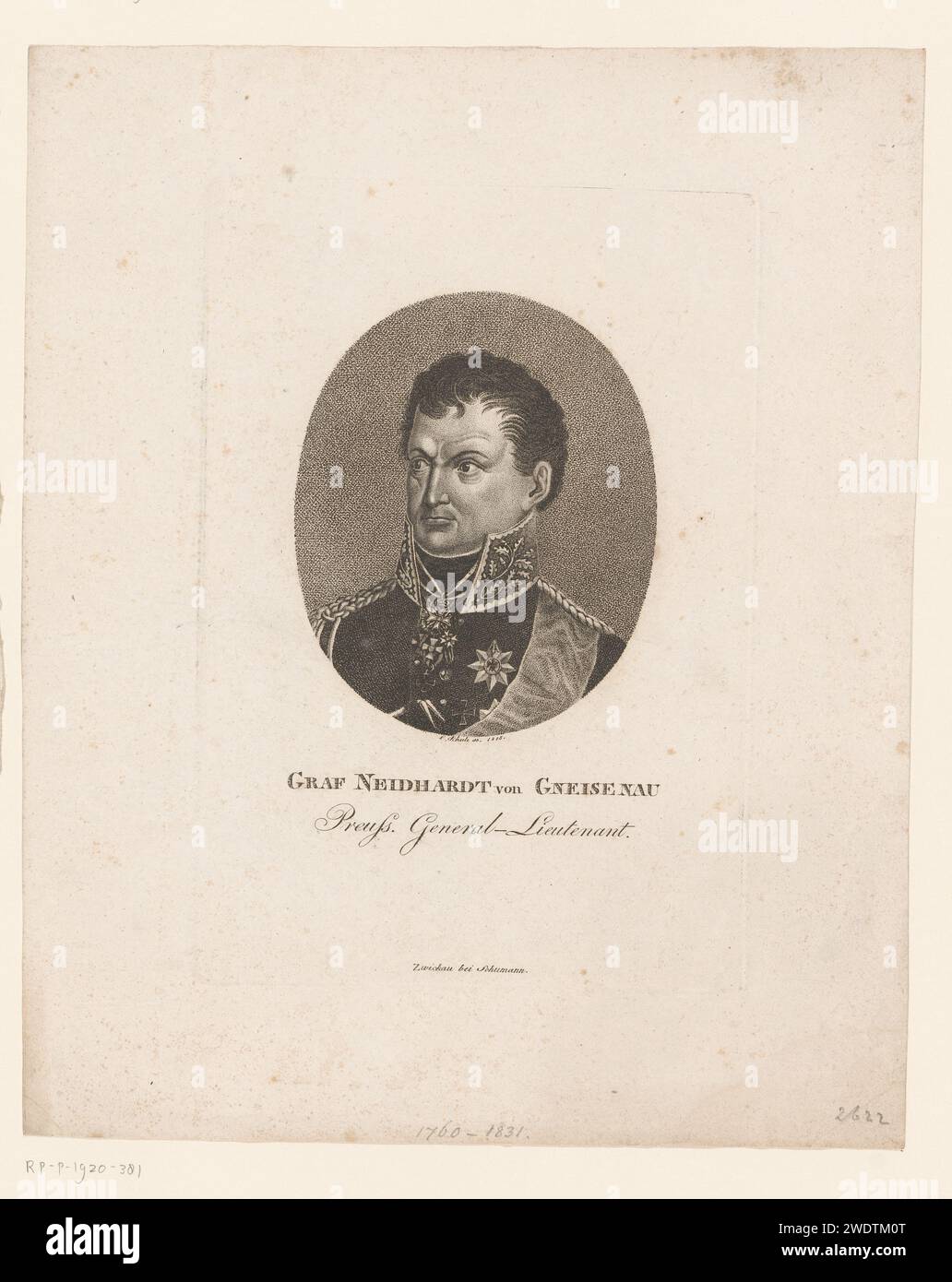 Count Neidhardt von Gneisenau, Christian Schule, 1815 print Portrait of ...