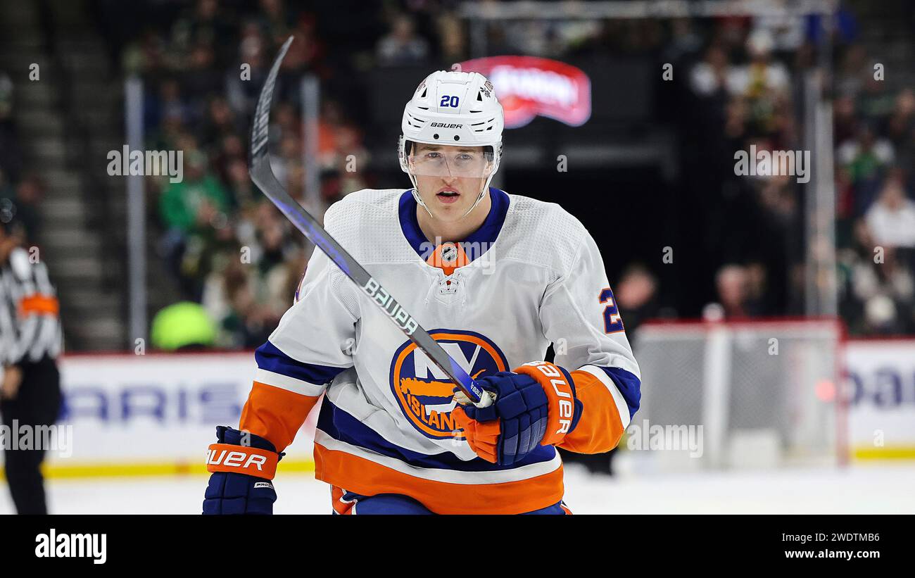 New York Islanders right wing Hudson Fasching in skates in between ...