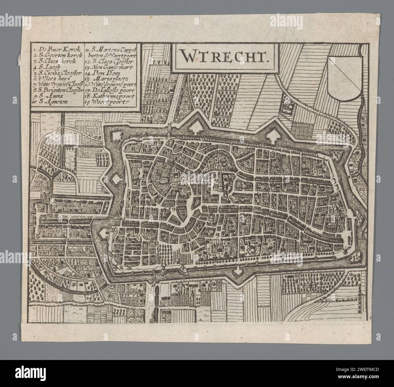 Map of Utrecht, Anonymous, 1652 print Numeric legend left, title in ...