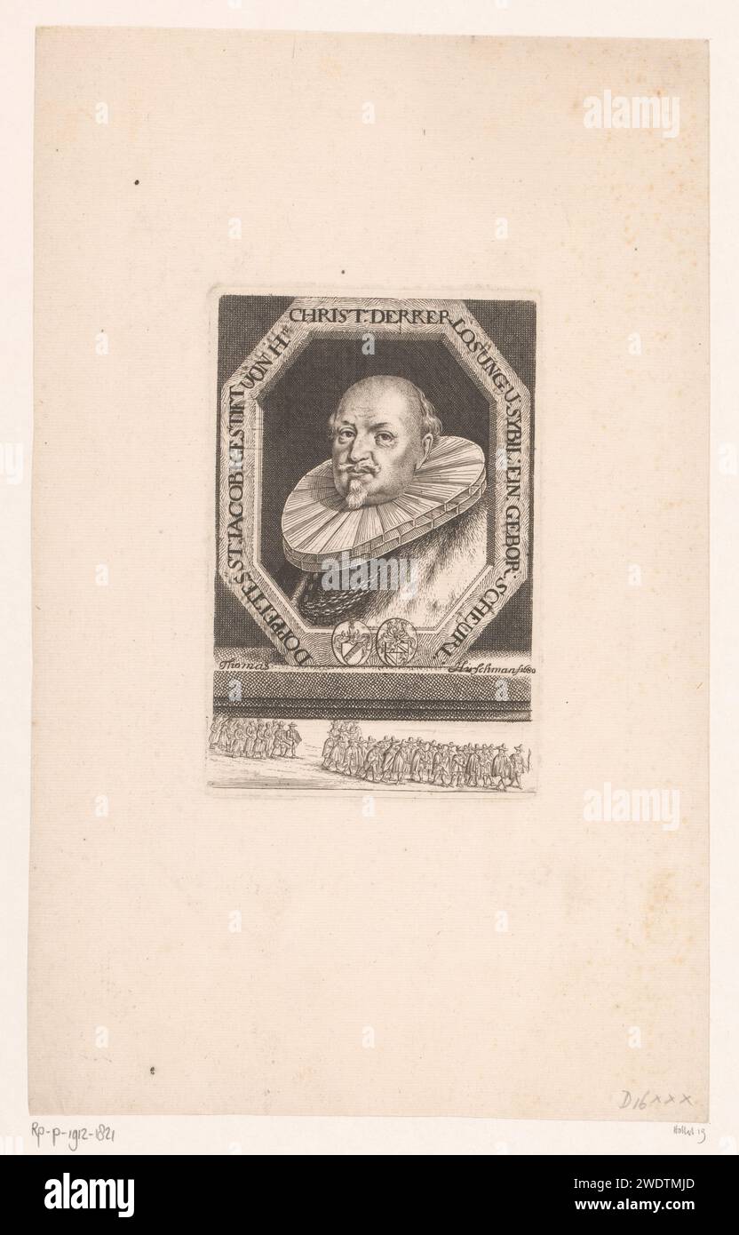 Portret van Christoph Derrer, Thomas Hirschmann, 1680 print paper ...