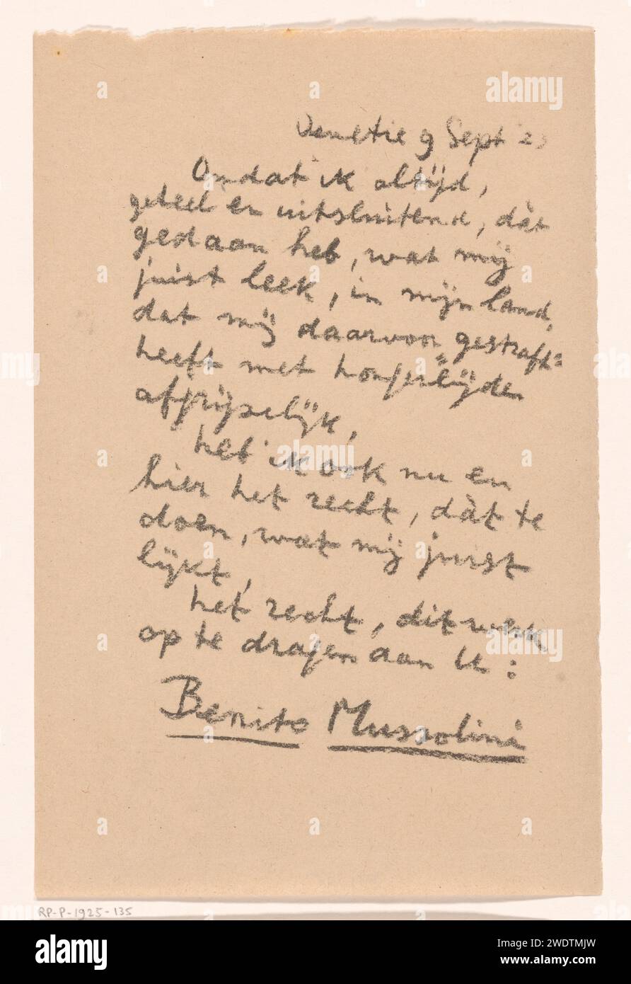 Assignment to Benito Mussolini, Erich Wichmann, 1923 text sheet paper ...