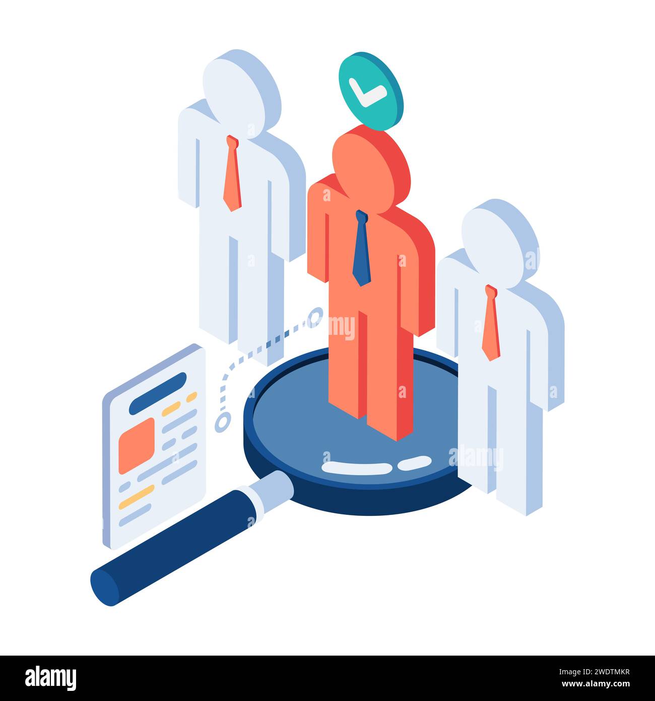 Flat 3d Isometric Magnifying Glass Choosing Businessman Icon. Job ...