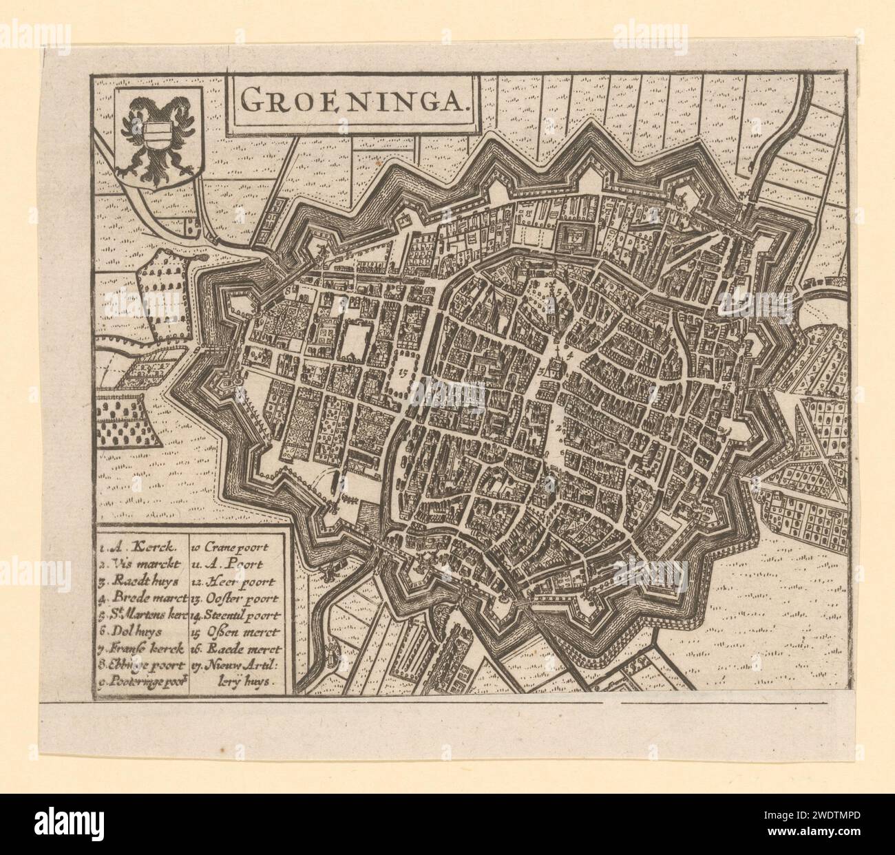 Map of Groningen, Anonymous, 1652 print At the bottom left a legend 1 ...