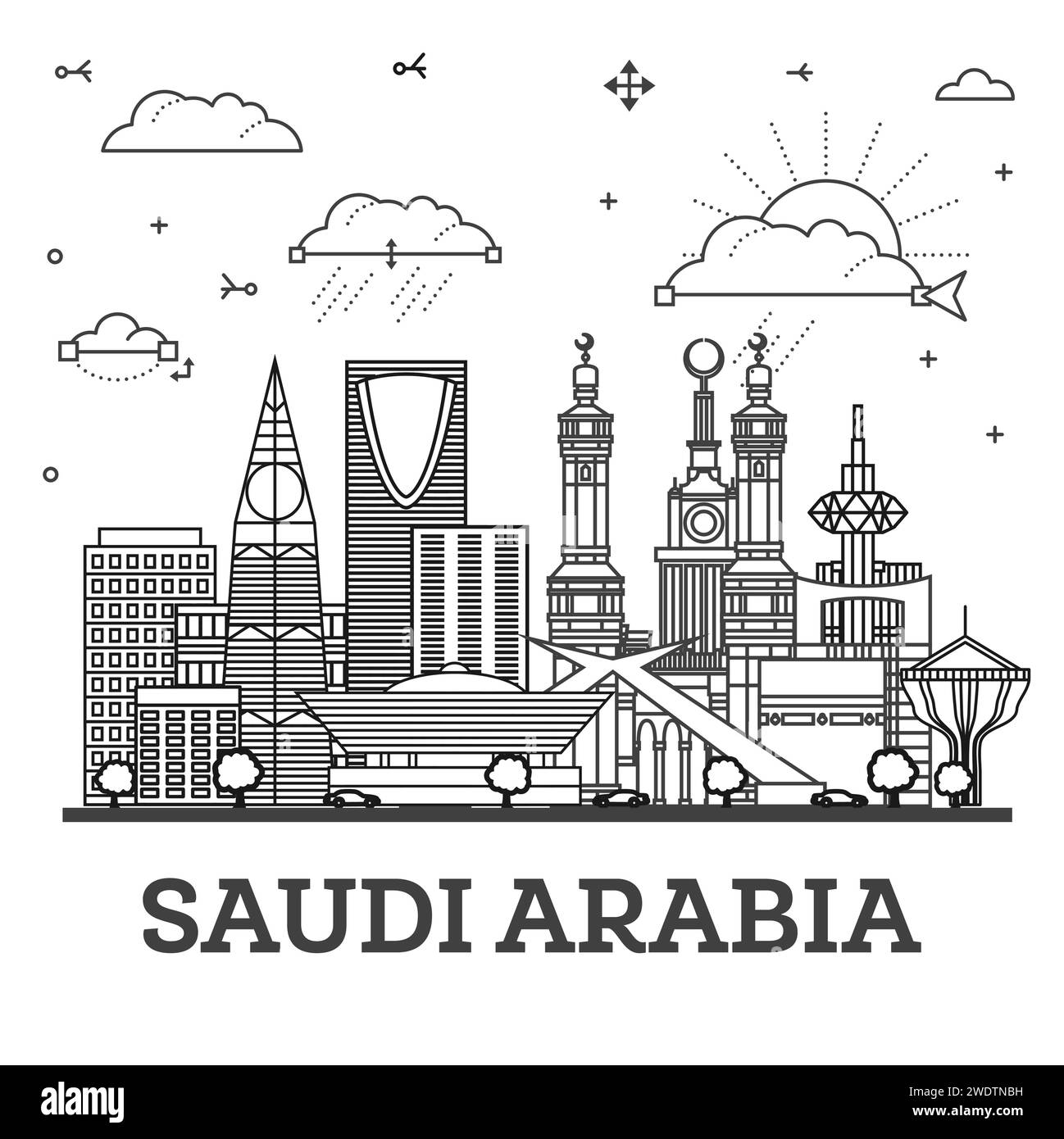 Outline Saudi Arabia City Skyline with Historic and Modern Buildings ...